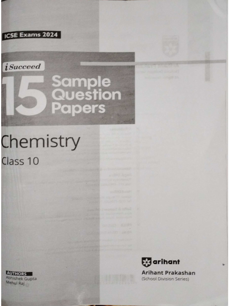ICSE Arihant Sample Papers 2024 Chemistry Compiled by Ayush | PDF