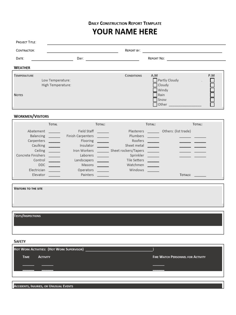 Daily Construction Report Template | PDF