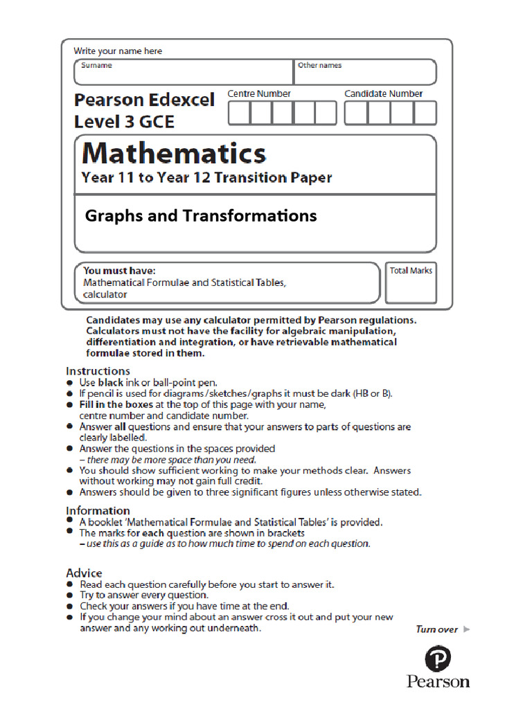 Chapter 4 Graphs and Transformations Question Paper | PDF | Cartesian ...