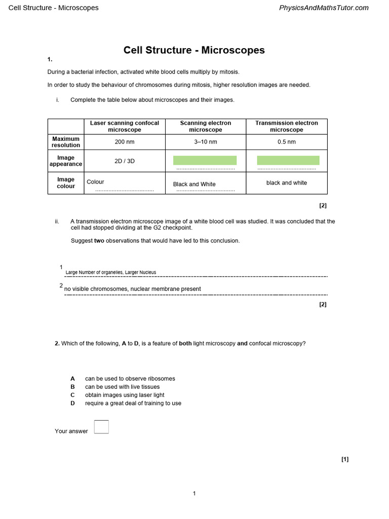 2.1 Cell Structure - Microscopes QP | PDF | Science & Mathematics | Computers