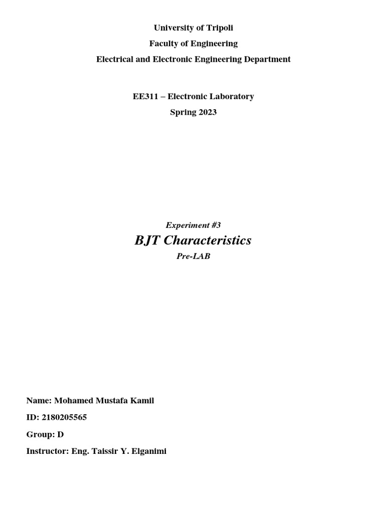 BJT Characteristics - Prelab | PDF | Bipolar Junction Transistor | Computer Engineering
