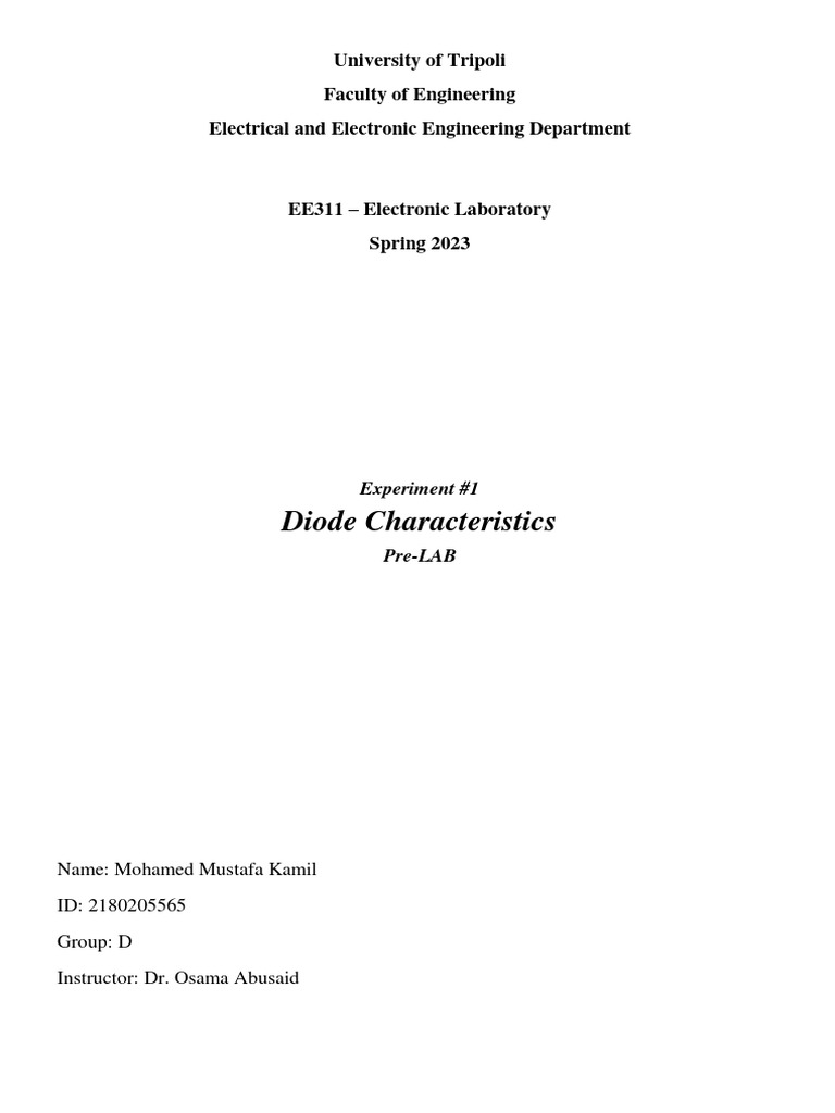 Diode Characteristics - Prelab | PDF | Science & Mathematics