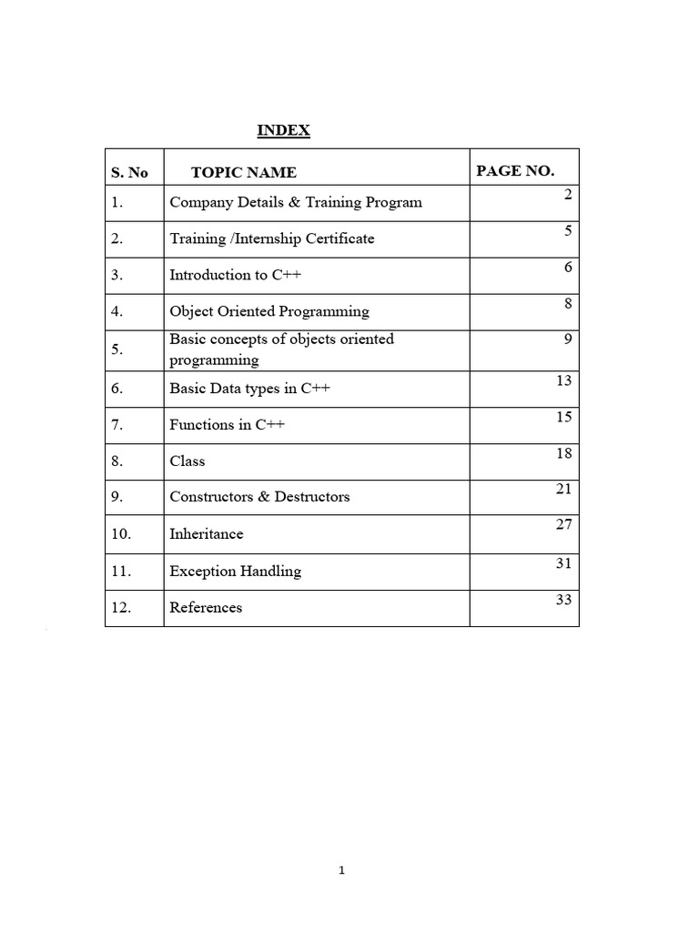 Industrial Training Starting Pages | PDF | Object (Computer Science) | C++