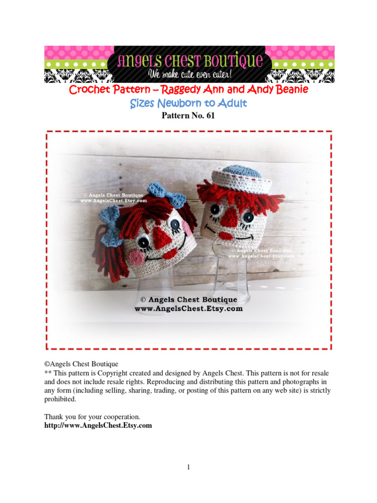 Raggedy Ann and Andy Hats | PDF | Crochet | Surgical Suture