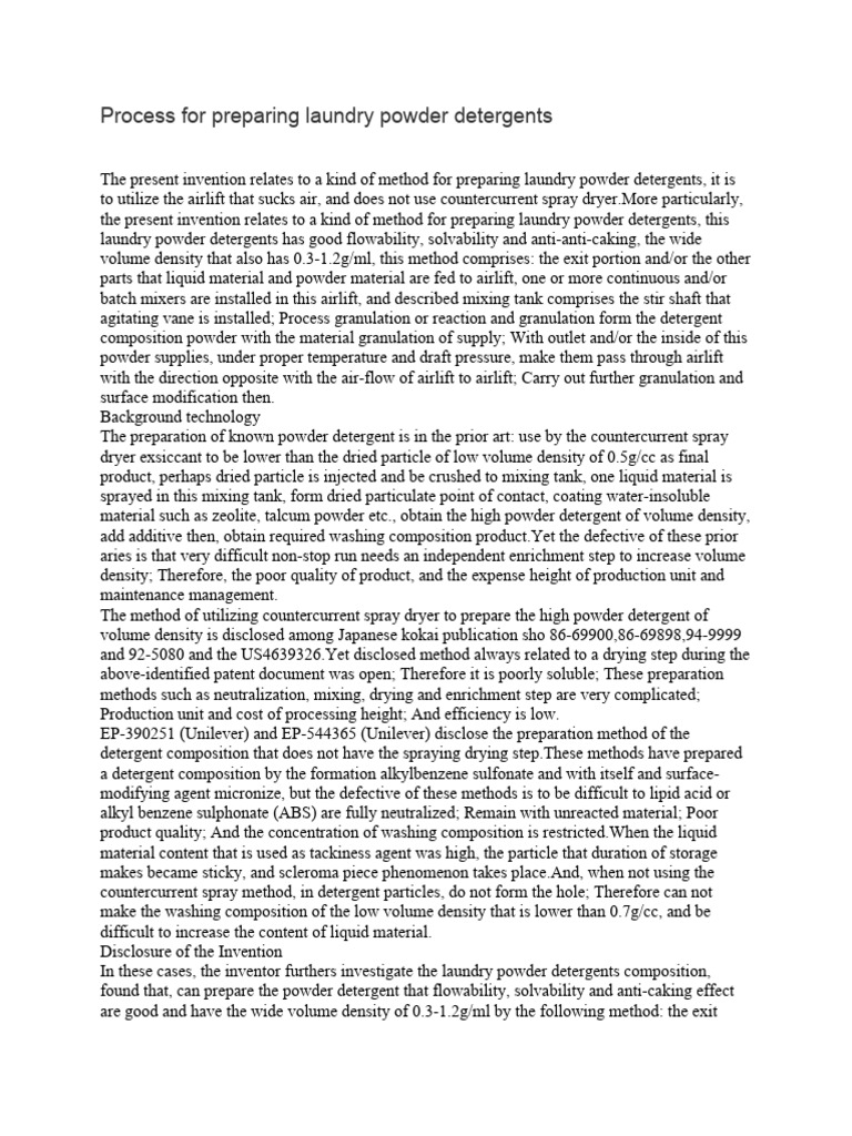 Process For Preparing Laundry Powder Detergents | PDF | Sodium ...