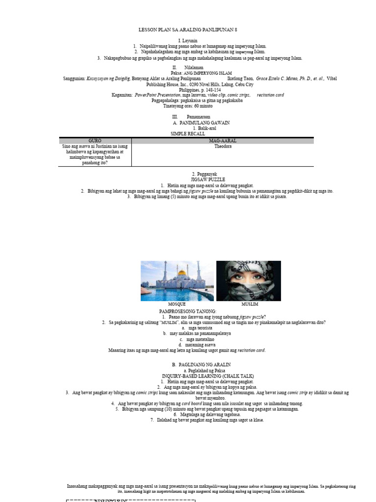 Lesson Plan Sa Araling Panlipunan Sample | PDF