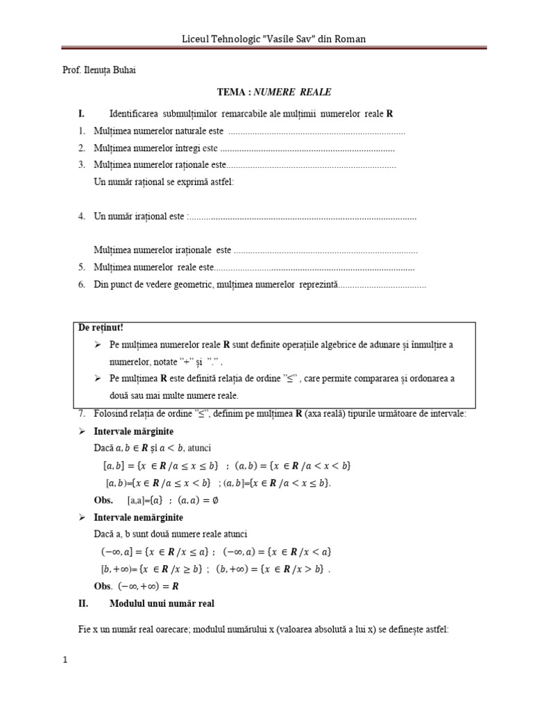 Multimea NR Realefisa Recapitulativa Pentru Bacalaureat | PDF