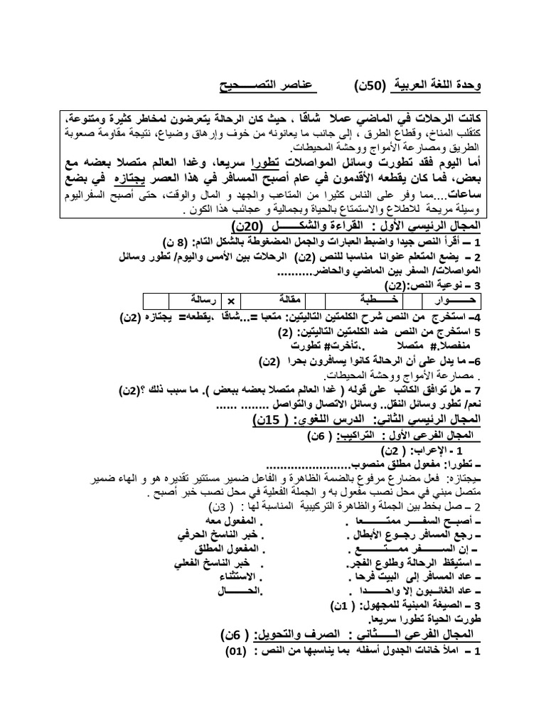 Correction Examen Provincial Arab Islam Classe6 Bensliman 2014 | PDF