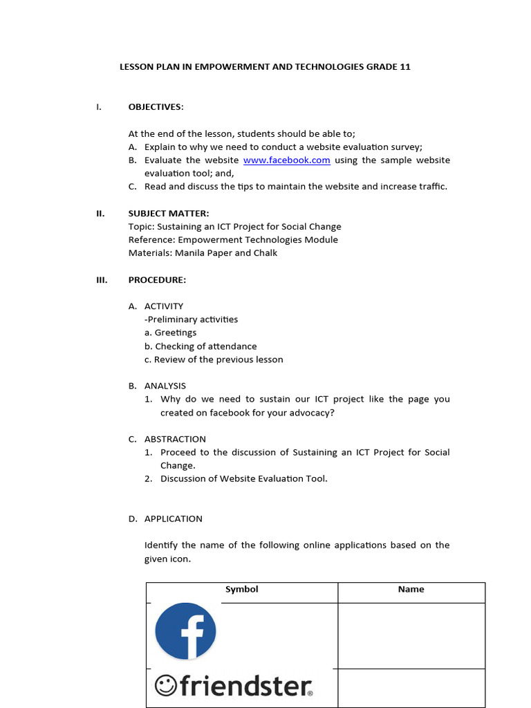Lesson Plan in Empowerment and Technologies Grade | PDF | Computers