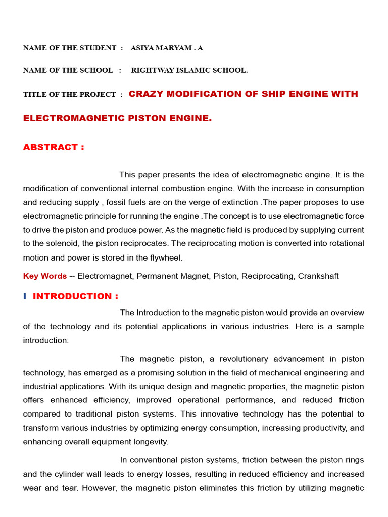 Magnetic Piston | PDF | Piston | Engines