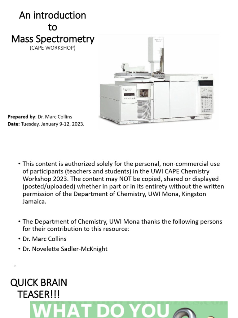 CAPE Mass Spectrometry Workshop Presentation | PDF | Mass Spectrometry ...