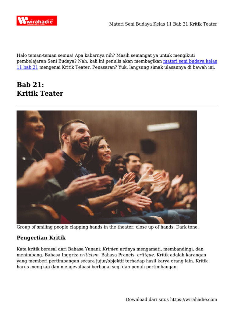 Materi Seni Budaya Kelas 11 Bab 21 Kritik Teater | PDF