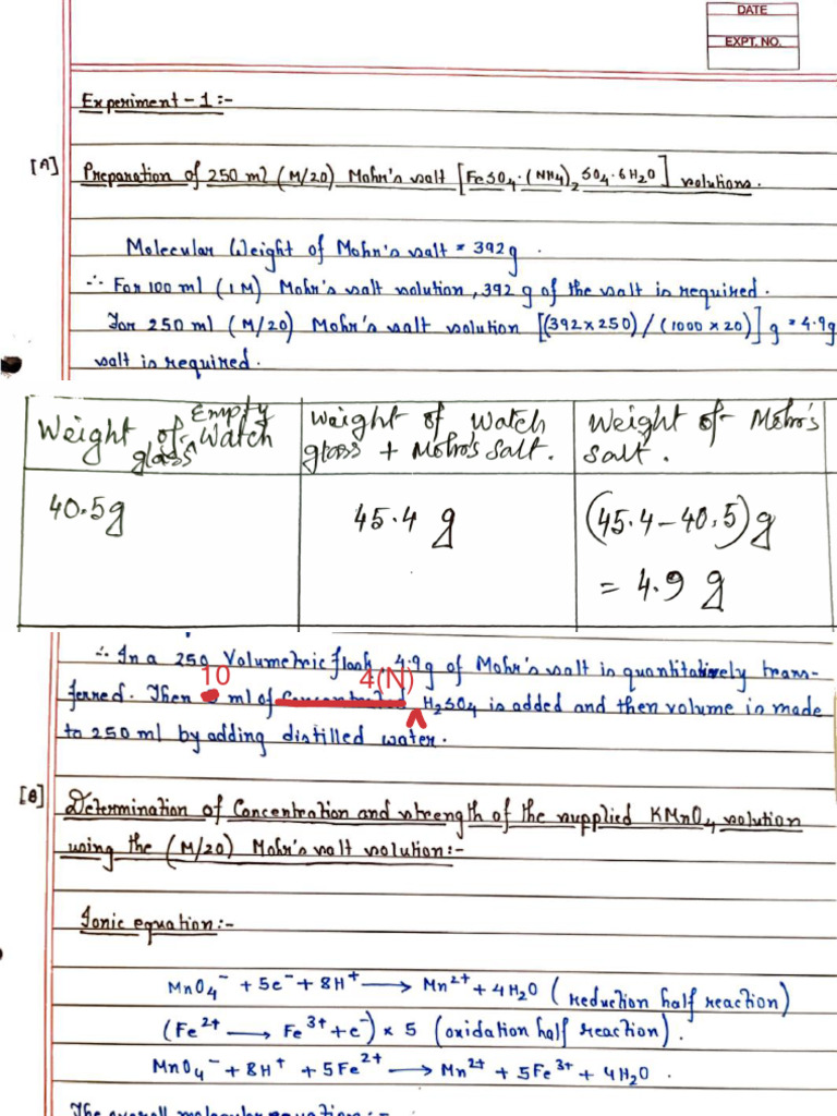 XII PRACTICAL Mohr's salt vs KMnO4 | PDF