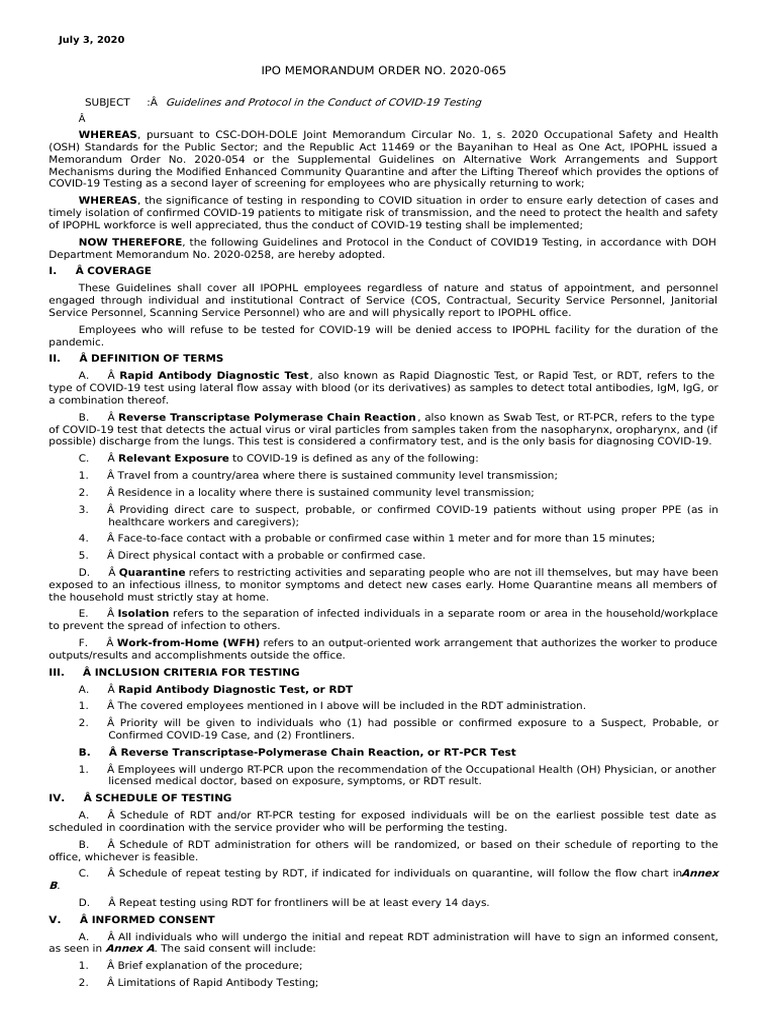 IPO Memorandum Order No. 2020-065 - Guidelines and Protocol in The ...