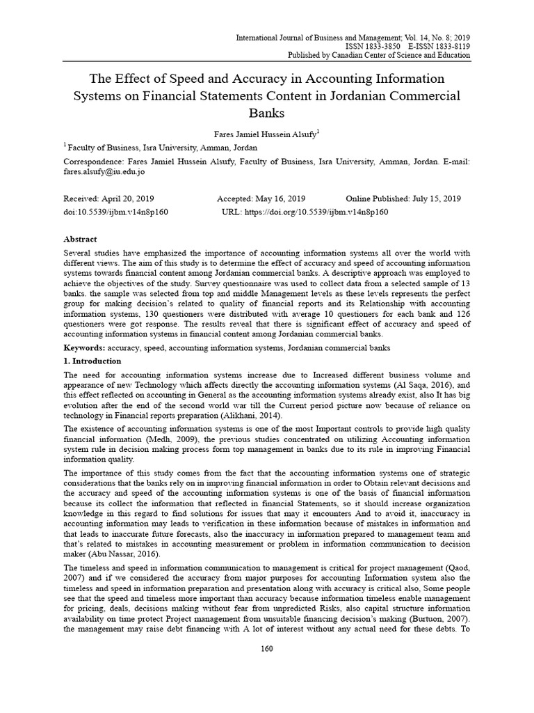 The Effect of Speed and Accuracy in Accounting Information Systems On Financial Statements ...
