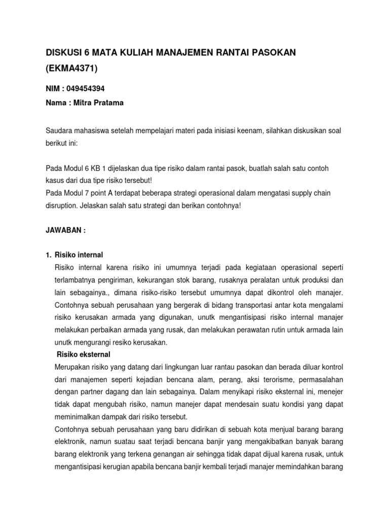 Diskusi 6 Mata Kuliah Manajemen Rantai Pasokan | PDF