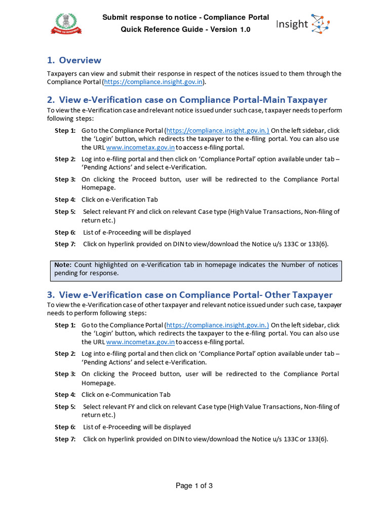 Compliance Portal - Submit Response To Notices - Quick Reference Guide ...