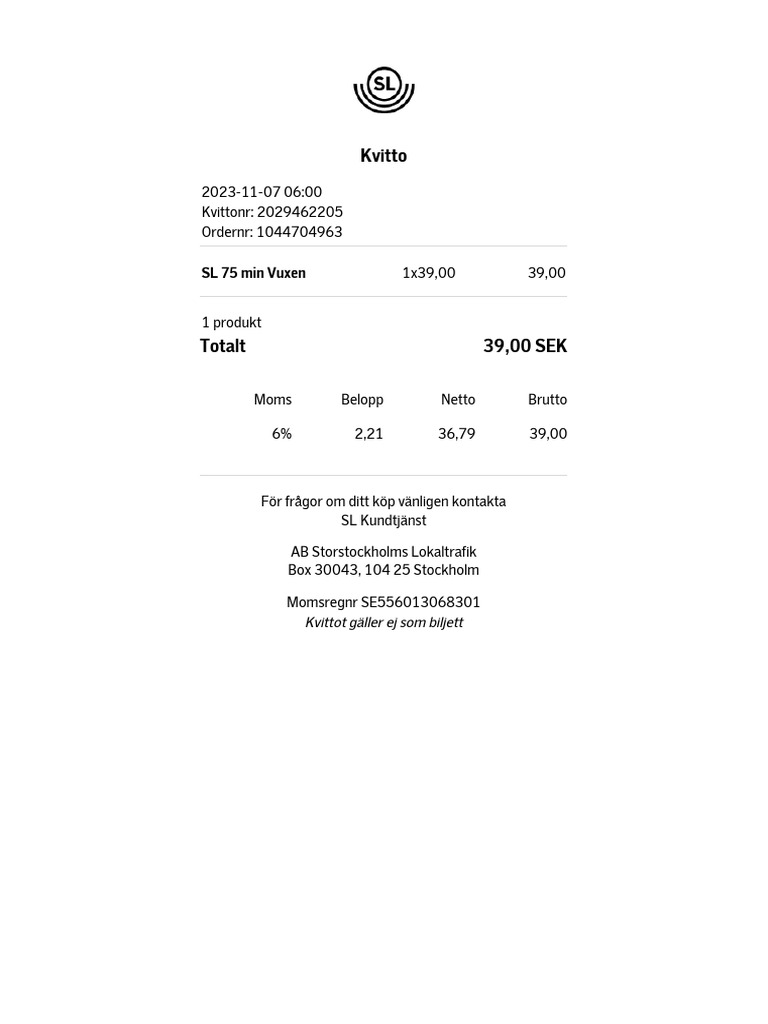 SL Kvitto 2029462205 | PDF