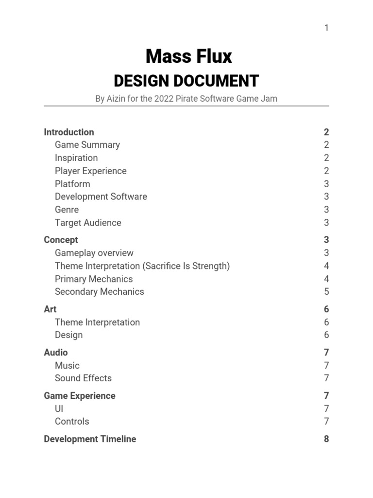 Mass Flux - Game Design Document | PDF