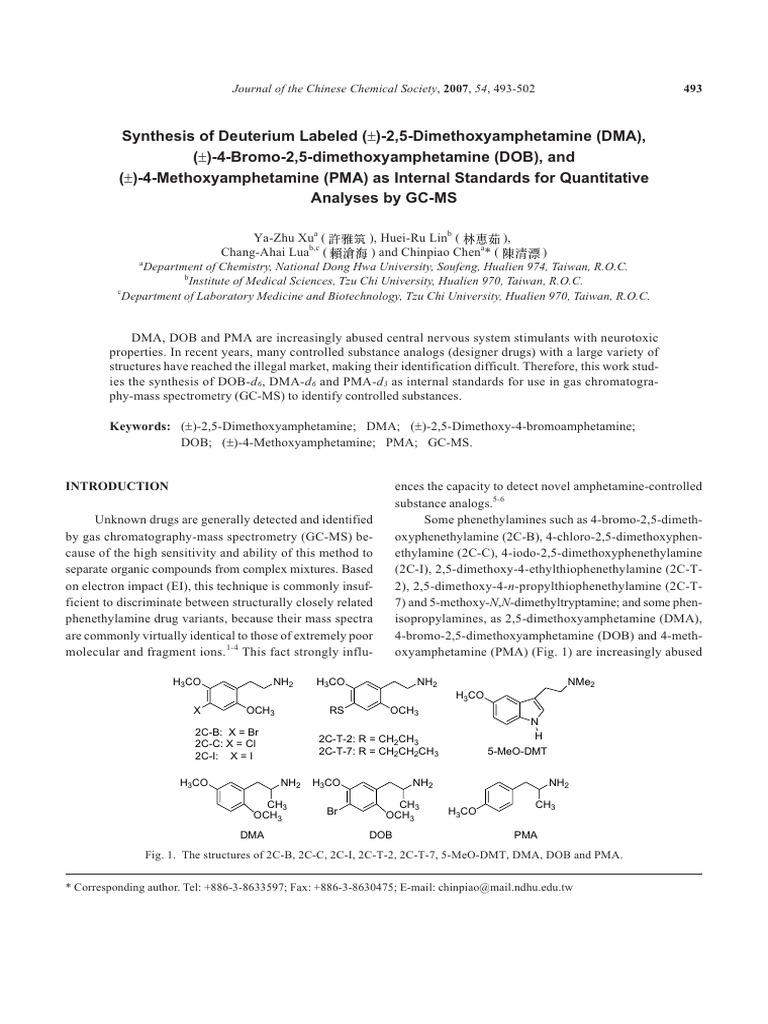 Synthesis of Deuterium Labeled - 2,5-Dimethoxyamphetamine (DMA) | PDF