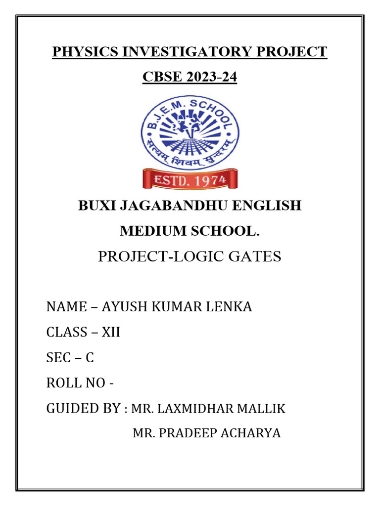 Logic Gates Project for Class XII | PDF | Logic Gate | Electronic Circuits