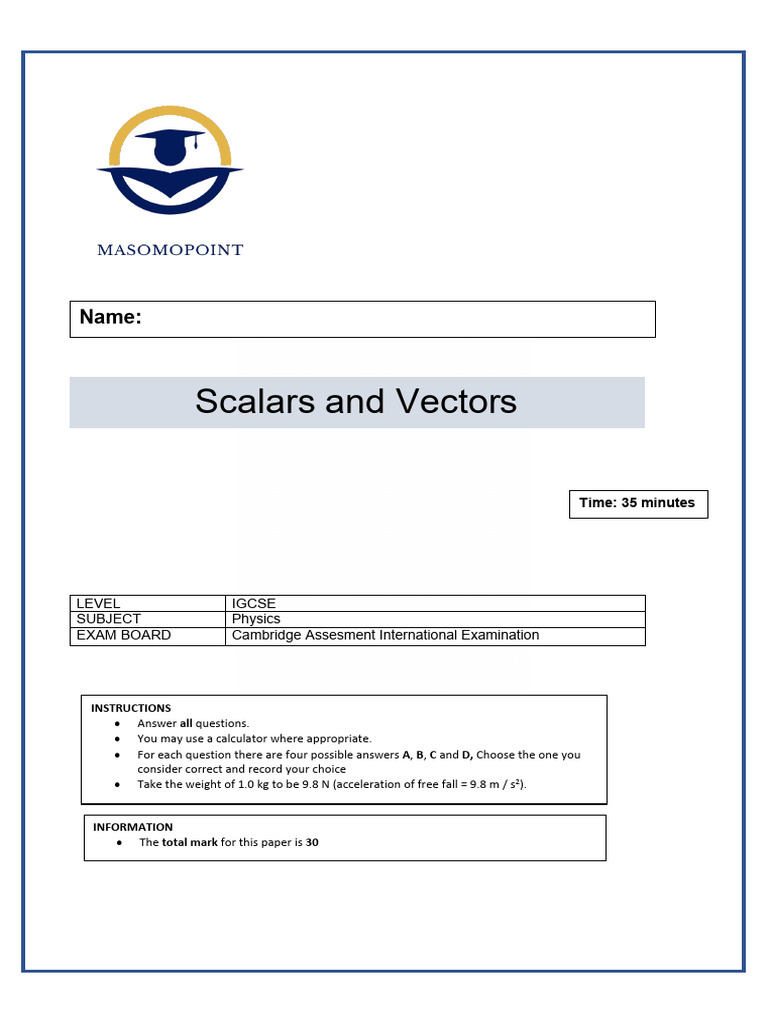 IGCSE Scalars and Vectors Exam Questions | PDF