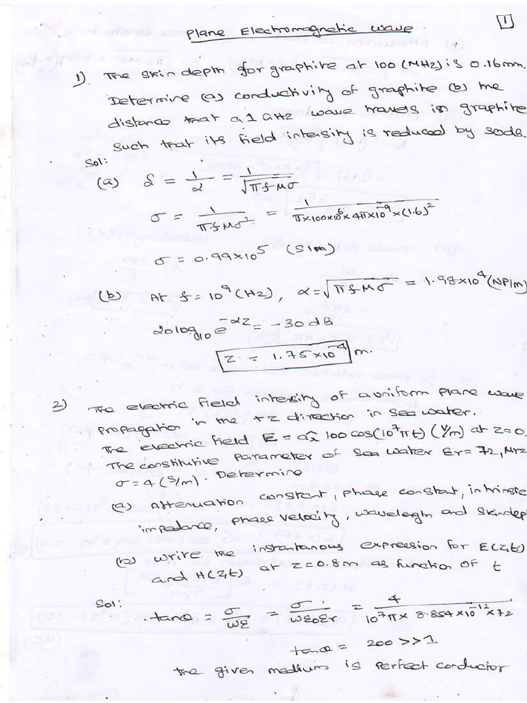 Tutorial - Plane Wave Propagation - Solutions | PDF
