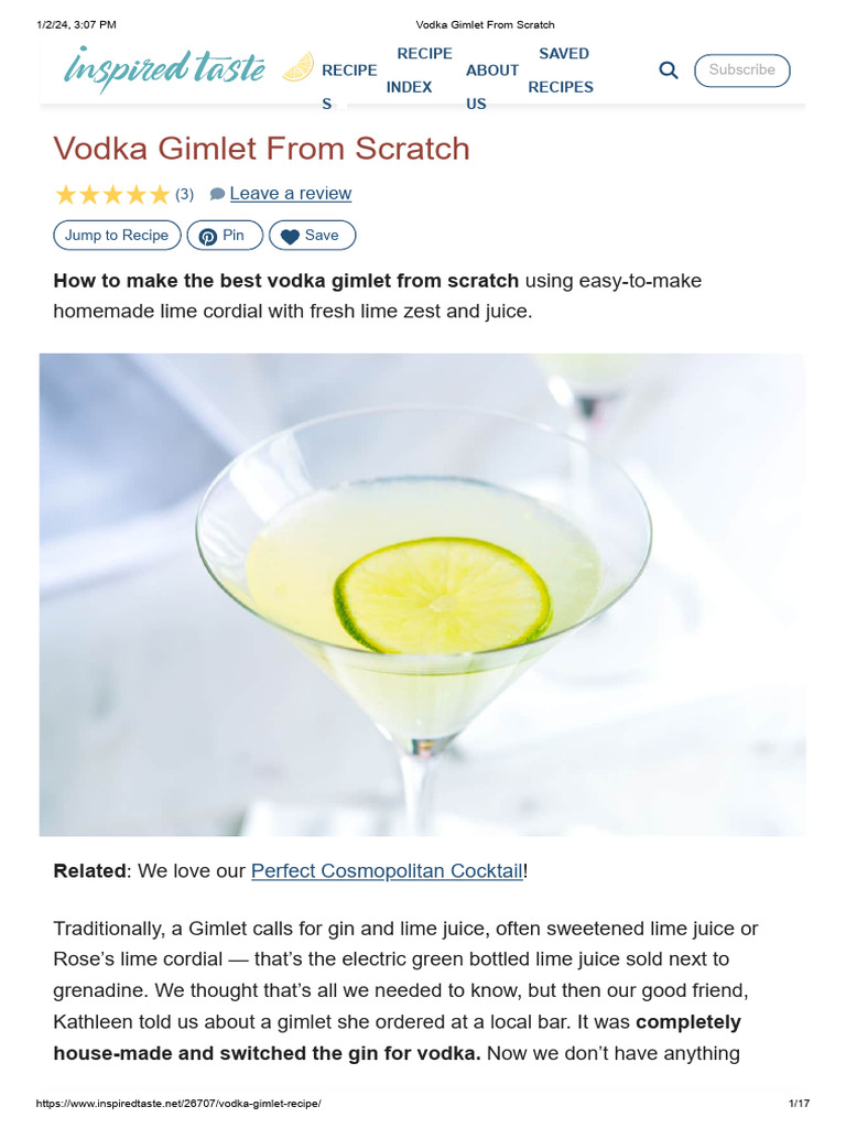 Vodka Gimlet From Scratch | PDF | Lime (Fruit) | Nutrition Facts Label