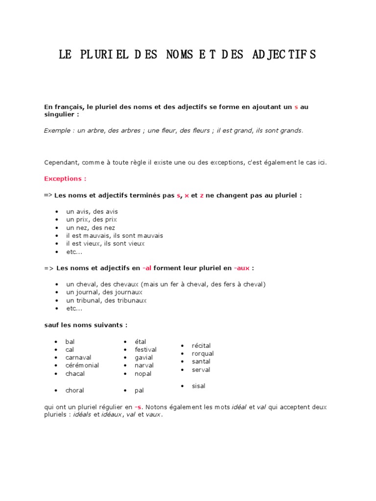 Pluriel des noms et adjectifs en français | PDF | Nombre grammatical