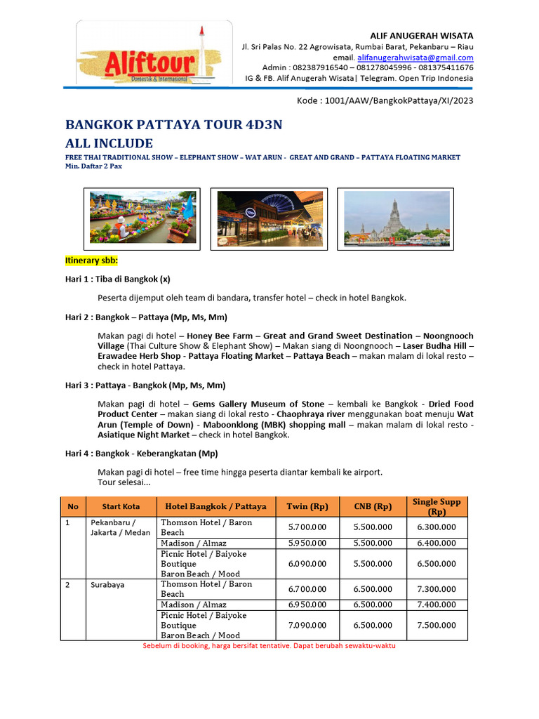 Bangkok Pattaya Tour Package | PDF