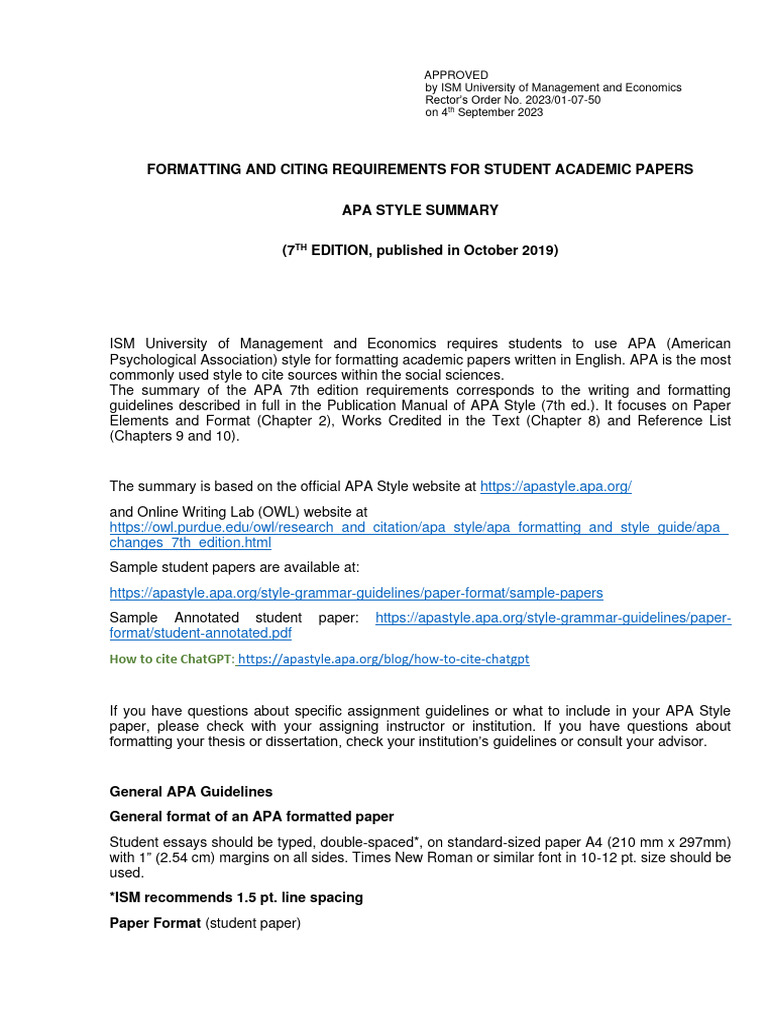 Formatting and Citing Requirements For Student Academic Papers | PDF | Citation | Digital Object ...