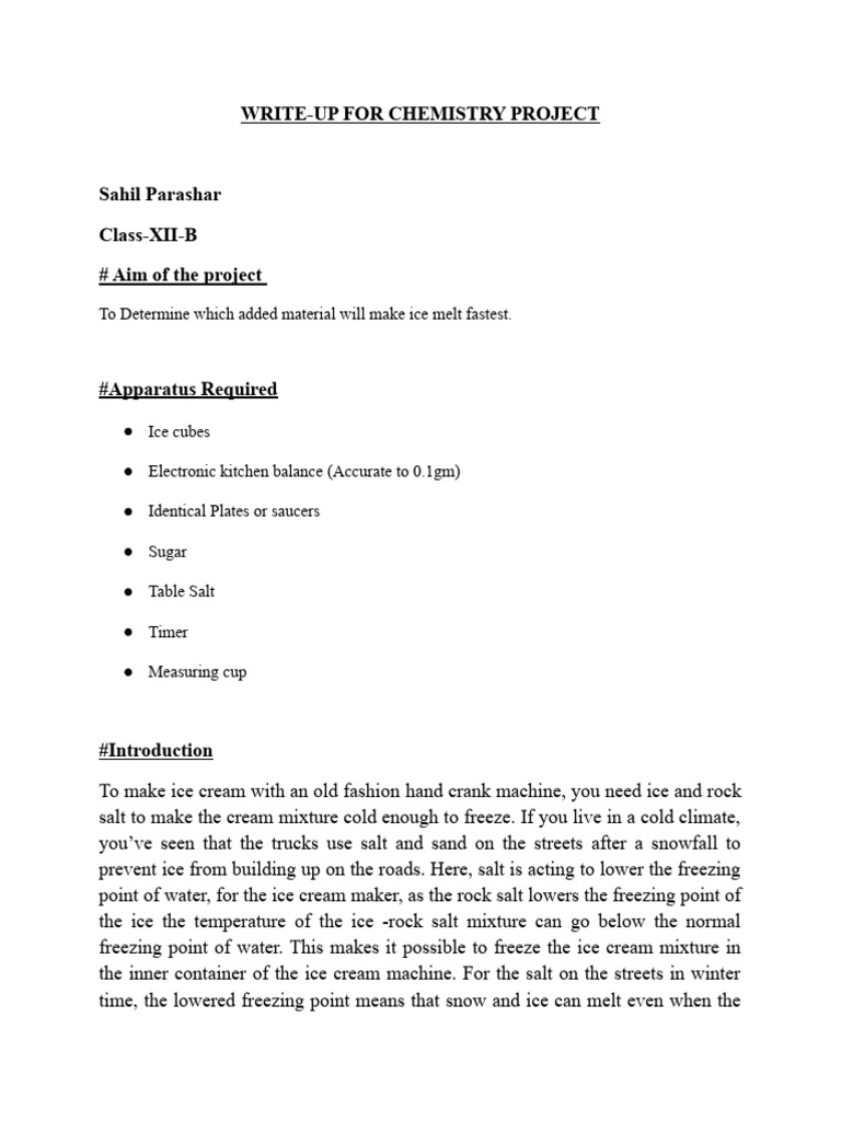 Sahil Chemistry Project | PDF | Water | Ice