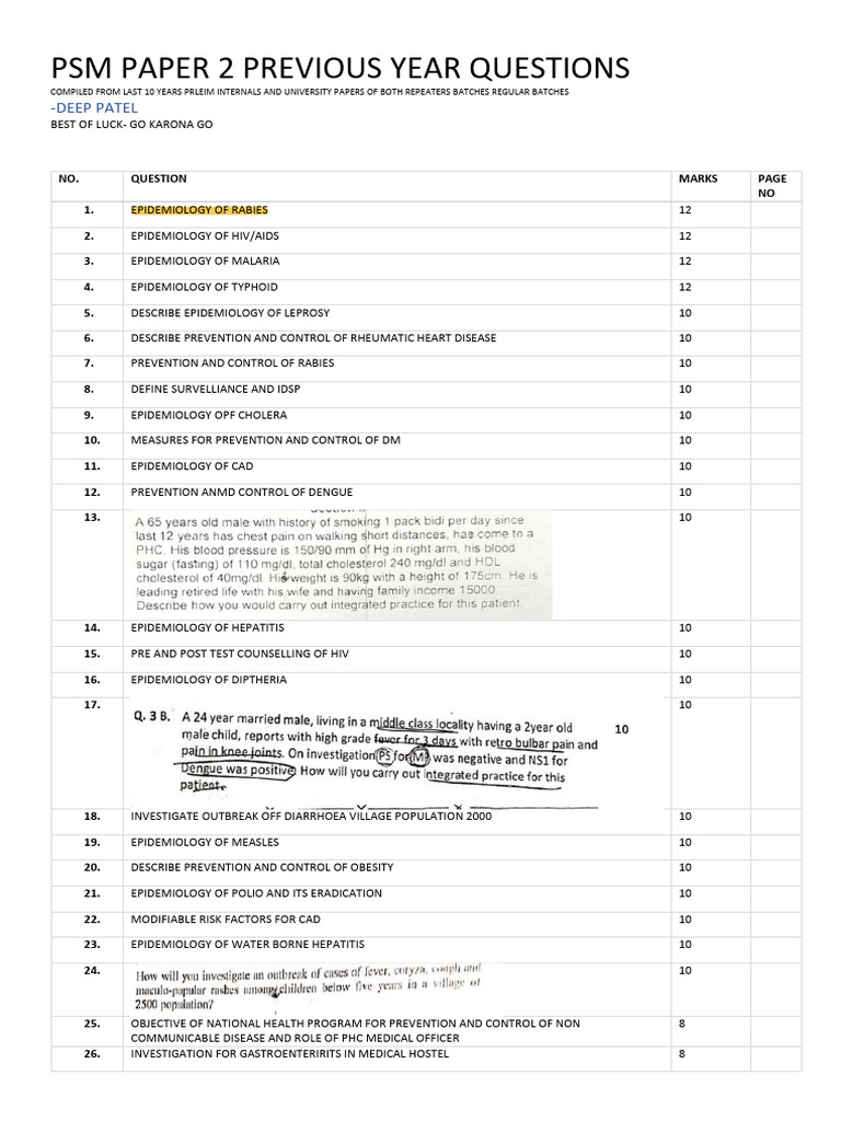 PSM Paper 2 IMP 2 | PDF | Preventive Healthcare | Infection