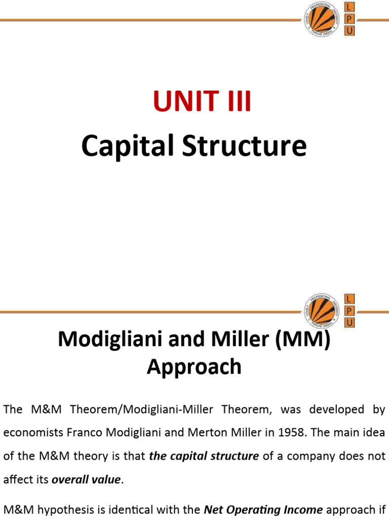 Modigliani-Miller Capital Structure Theory | PDF | Capital Structure ...