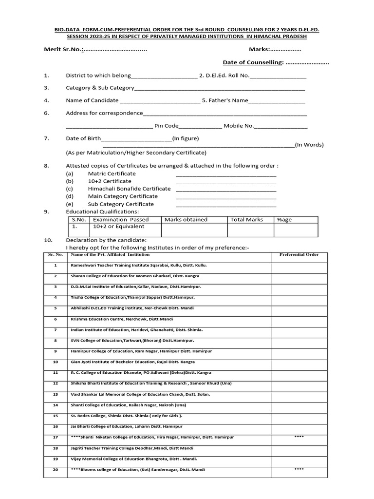 Noti Bio Data P 10 11 2023 | PDF | Schools | Educational Institutions