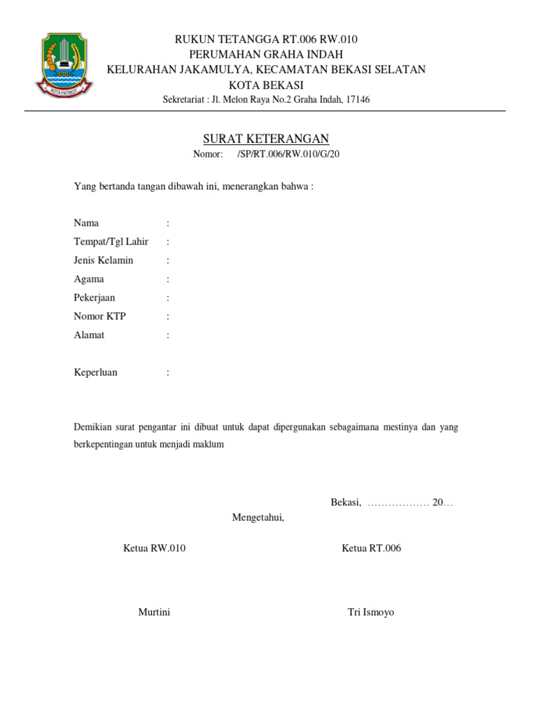 Surat Keterangan RT | PDF