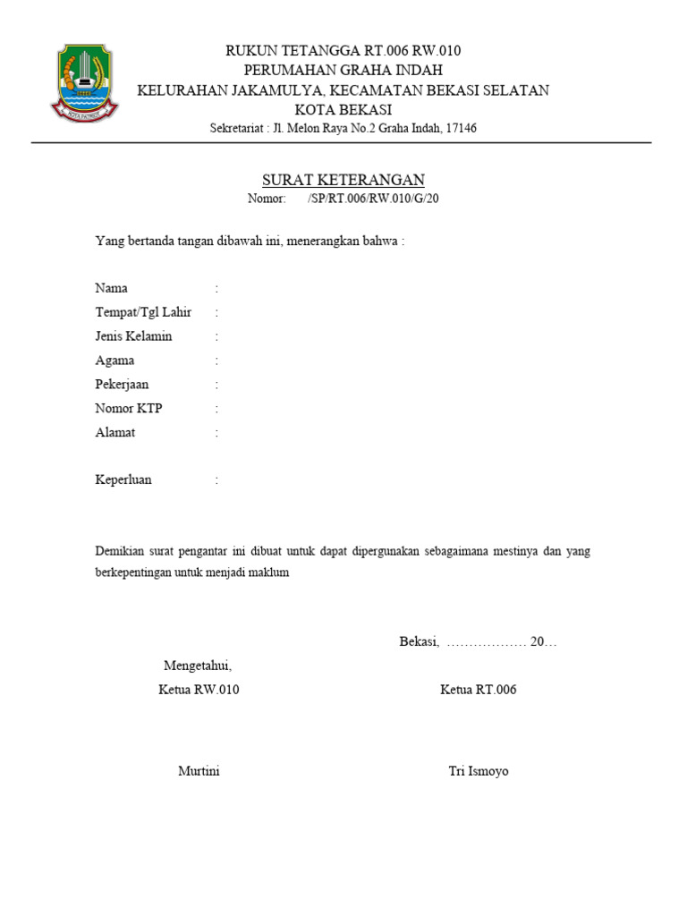 Surat Keterangan RT | PDF