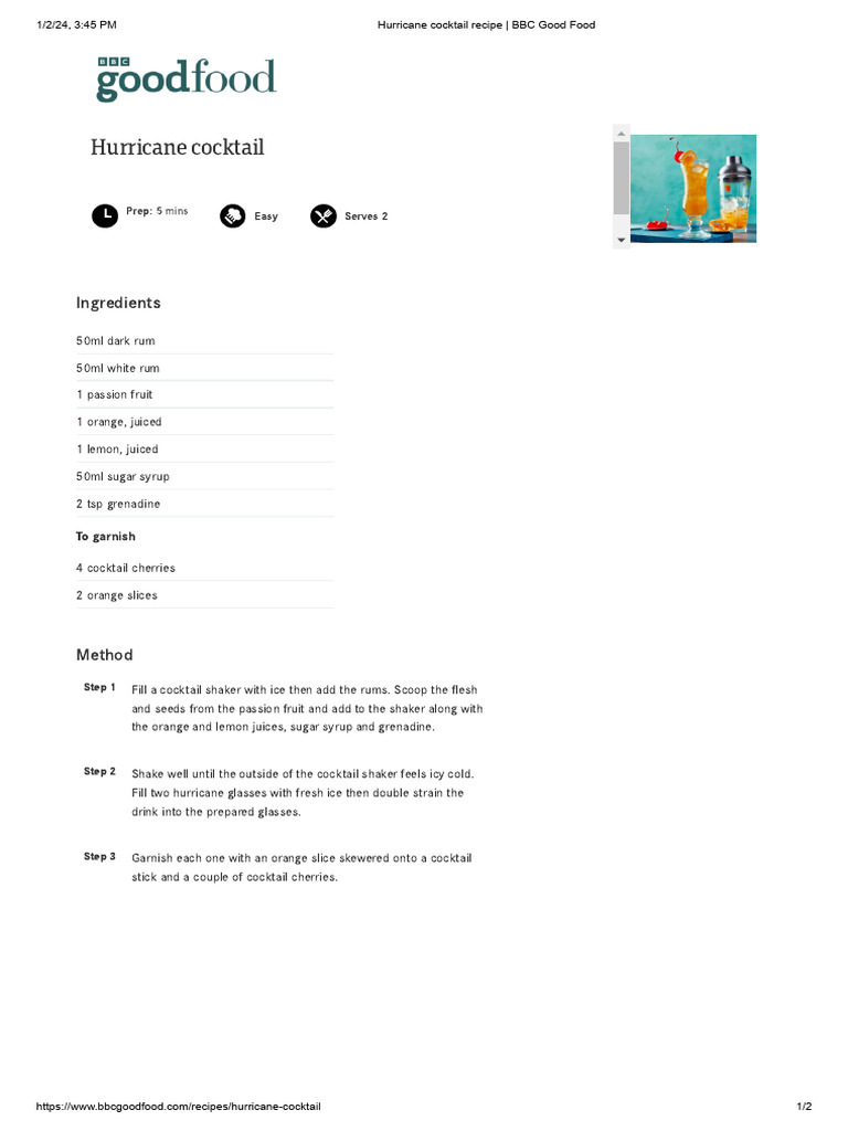 Hurricane Cocktail Recipe Guide | PDF | Wellness | Science & Mathematics