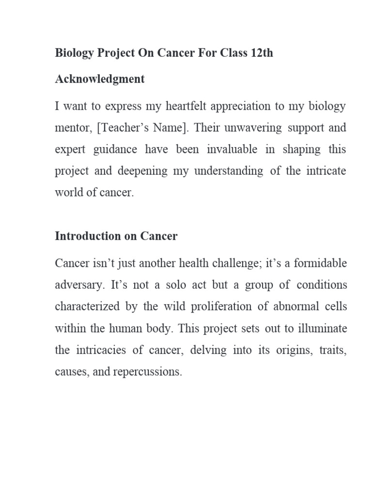 Biology Project On Cancer For Class 12th | PDF | Science & Mathematics