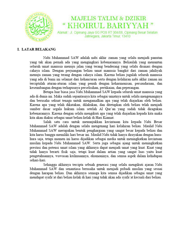 Proposal Kegiatan Maulid MKB 2022 | PDF