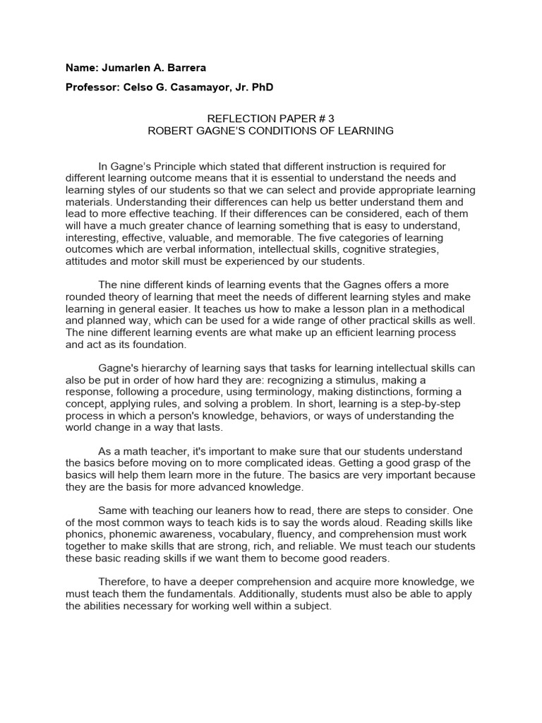 Reflection Paper #3 | PDF | Learning | Reading Comprehension