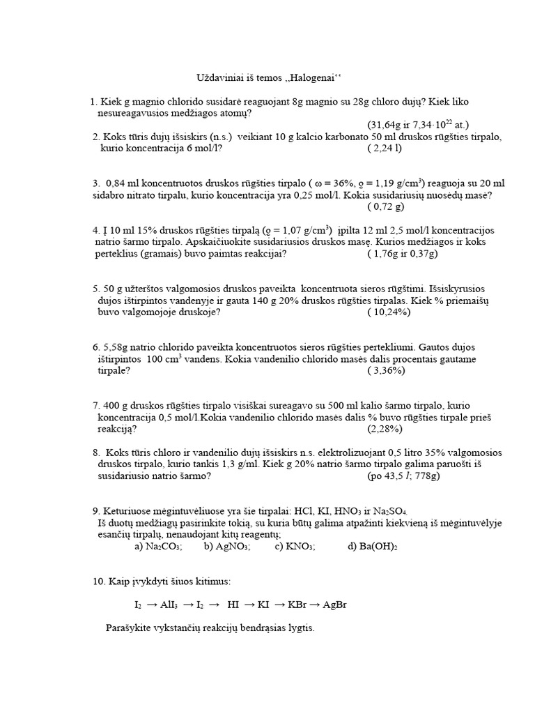 Užd.,, Halogenai'' | PDF