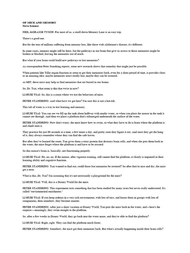 Class 2 - Mice and Memory Transcript | PDF