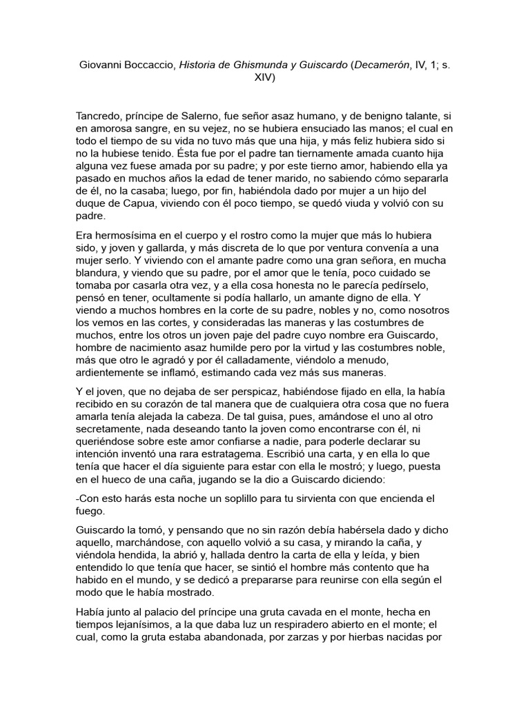 Historia de Ghismunda y Guiscardo | PDF | Amor | Virtud
