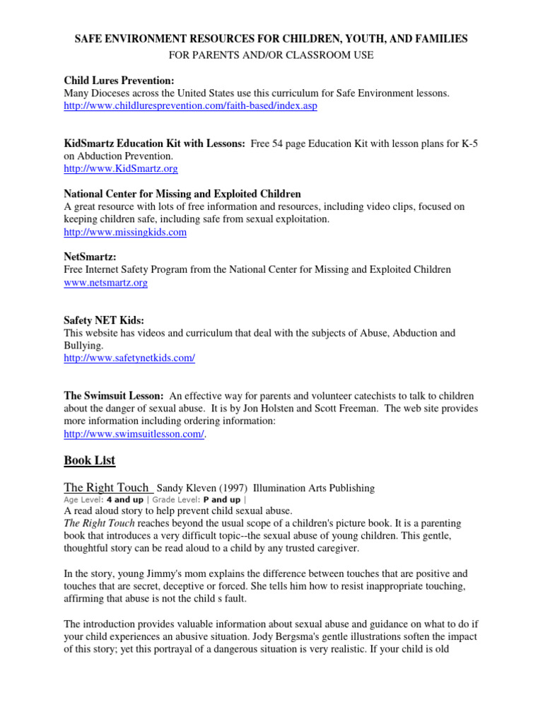 Safe Environment Resources 2019 | PDF