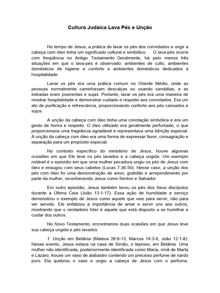Significado do Lava-Pés na Cultura Judaica | PDF | Jesus | Páscoa