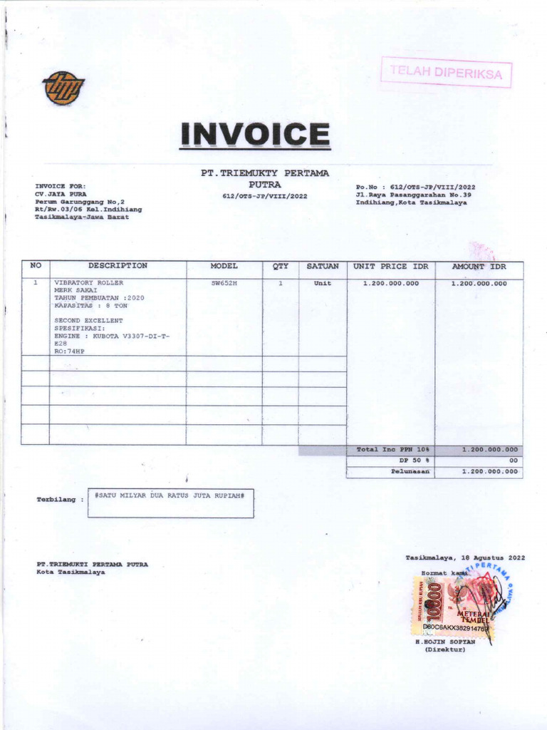 Invoice Vibratory Roller Sakai 8 Ton Pdf