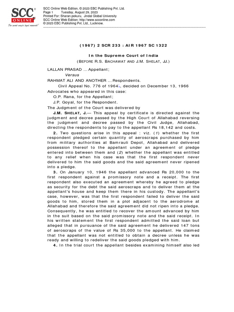 Lallan Prasad v. Rahmat Ali | PDF | Debt | Lawsuit