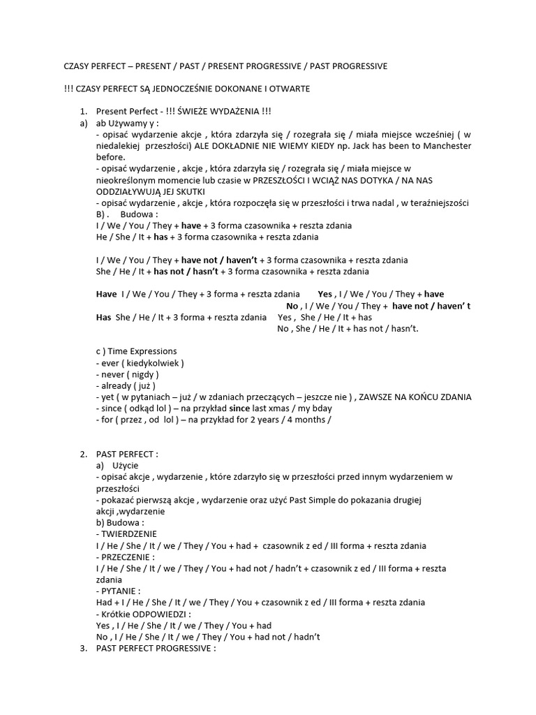 Czasy Perfect | PDF