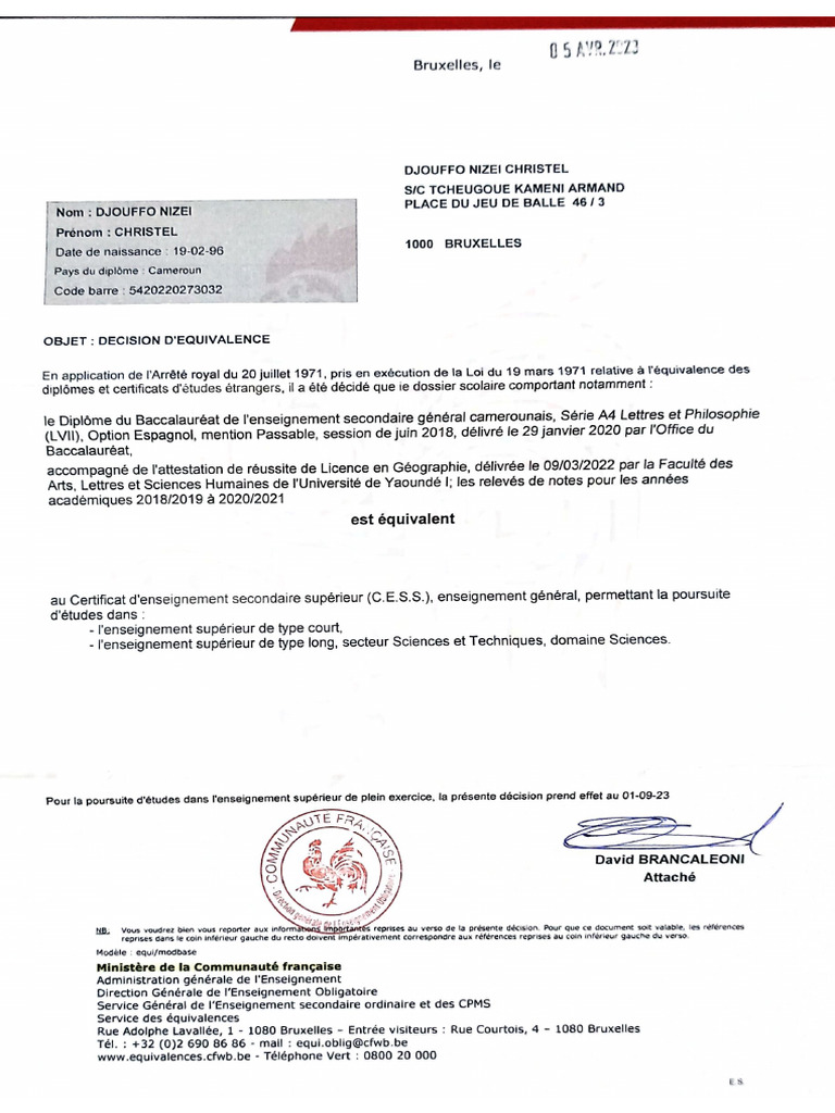 equivalence diplome | PDF